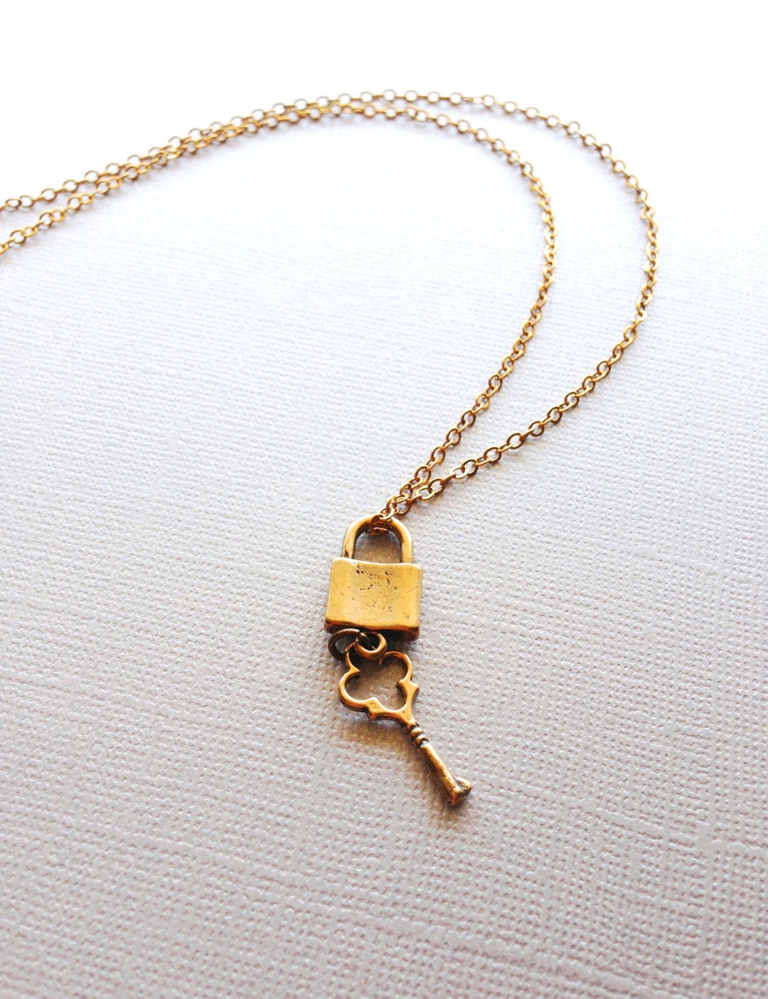 Antique Lock and Key Necklace in Bronze, Lock and Key Jewelry, Key ...