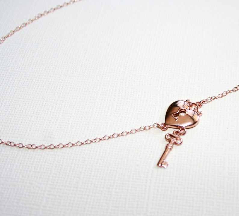 Lock & Key Necklace in Sterling Silver 18k Rose Gold - Etsy