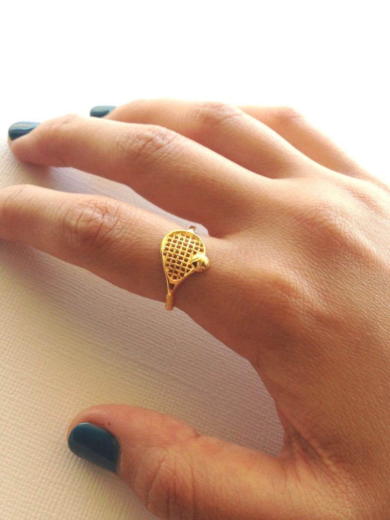 Tennis Racket Ring in Sterling Silver (yellow Gold Plating) , Tennis ...