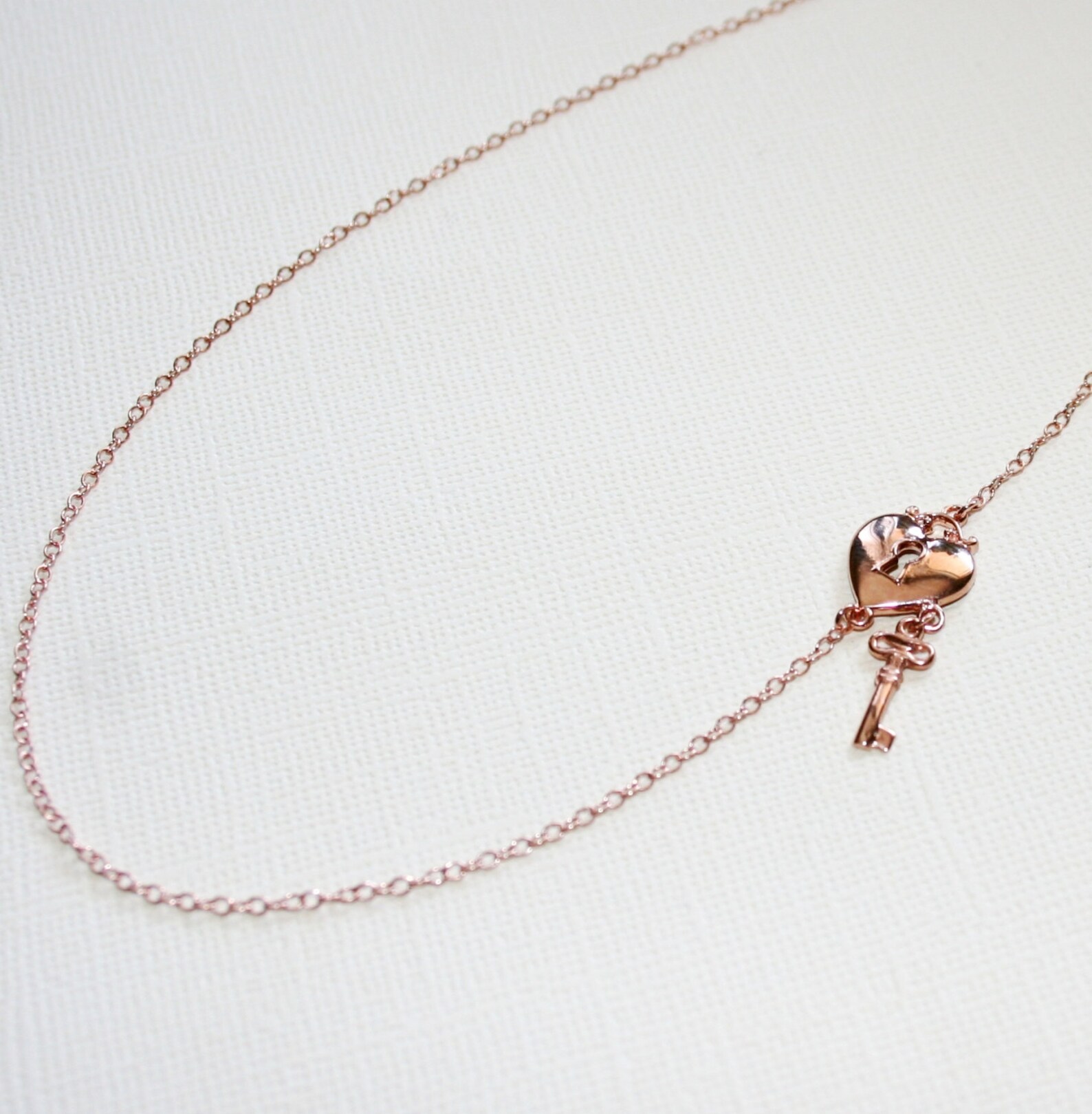 Lock & Key Necklace in Sterling Silver 18k Rose Gold - Etsy