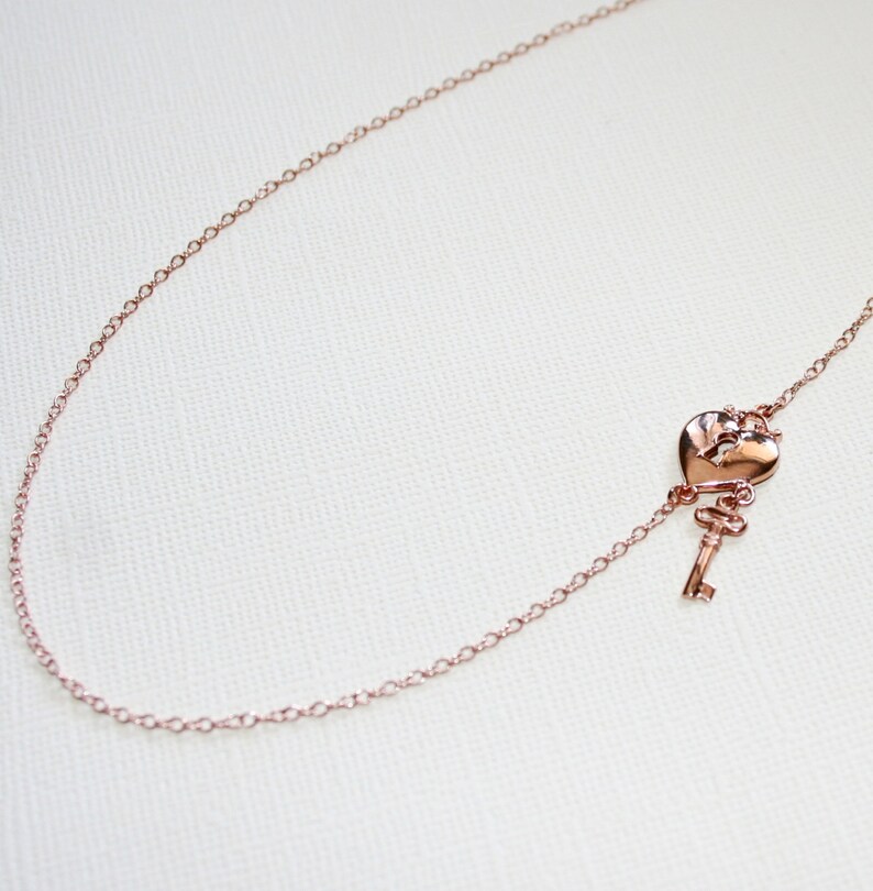 Lock & Key Necklace in Sterling Silver 18k Rose Gold - Etsy