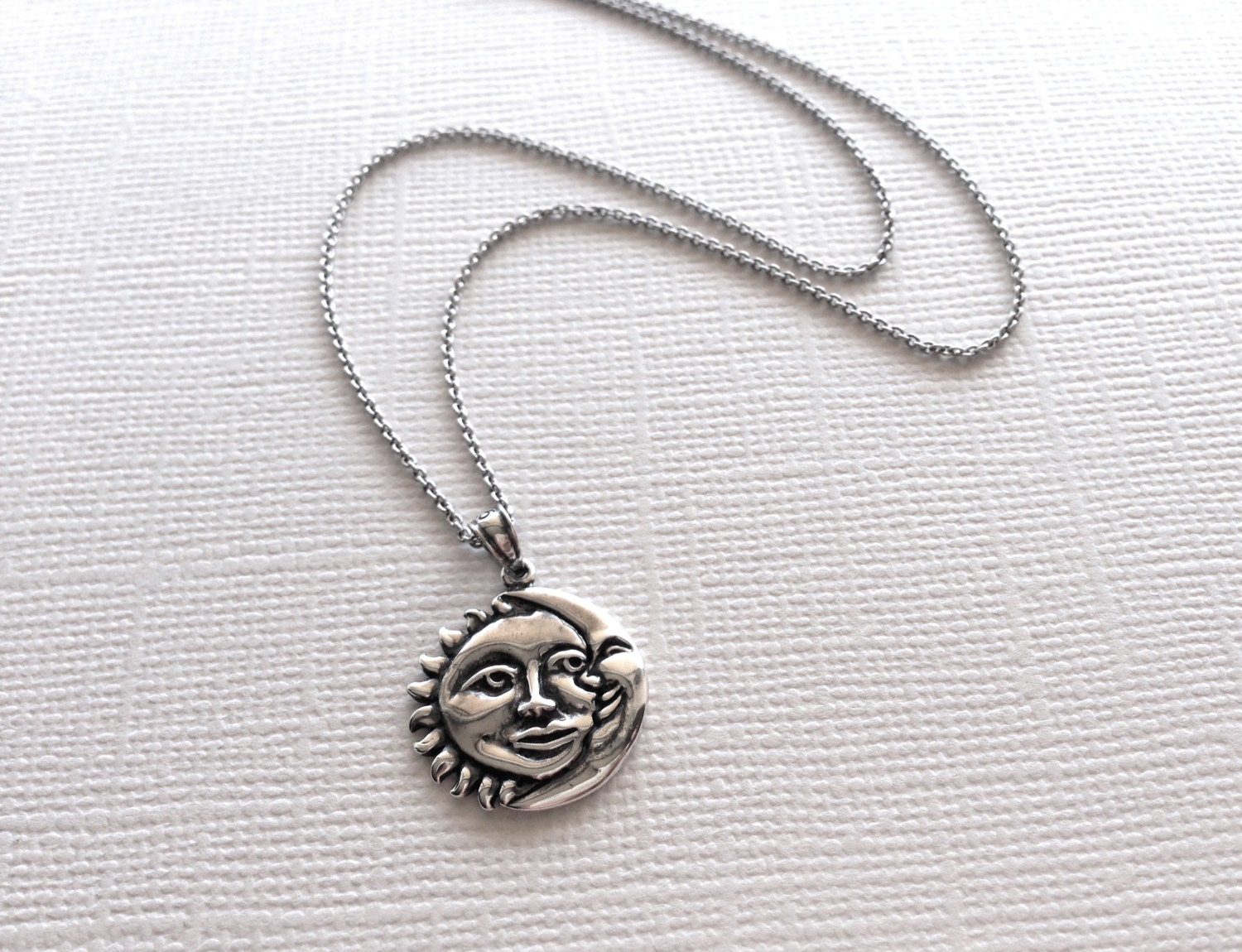 Sun & Moon Necklace in Sterling Silver, Sun and Moon Jewelry - Etsy