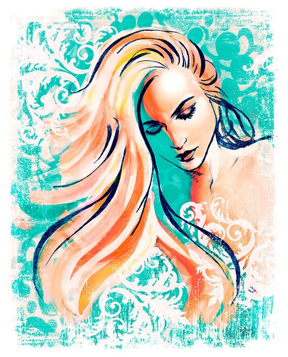 Aqua Nymph Fashion Illustration Fine Art Print | Etsy