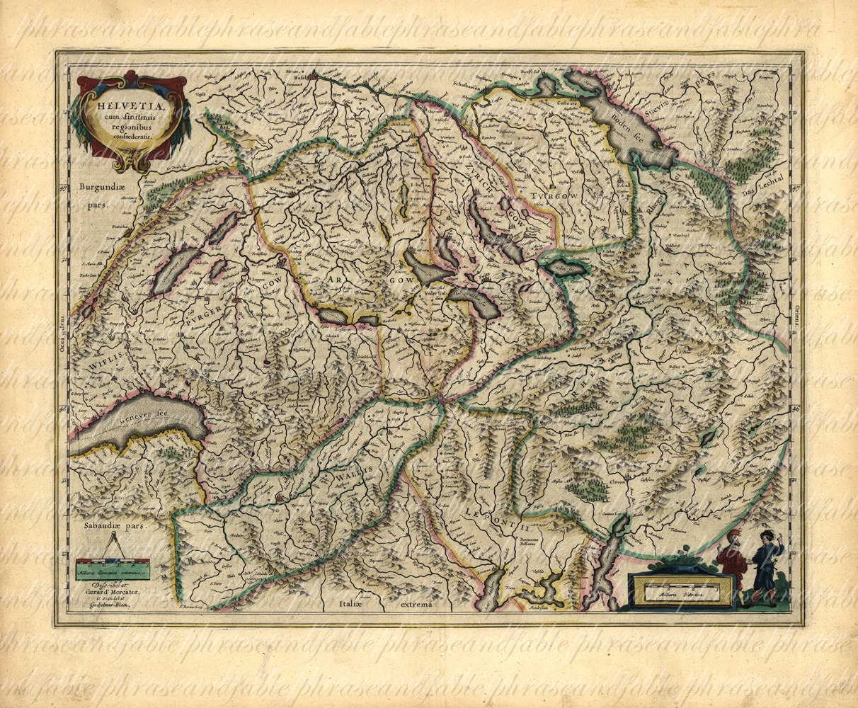 Map of Switzerland From the 1500s Cartography Ancient Old World Vintage ...