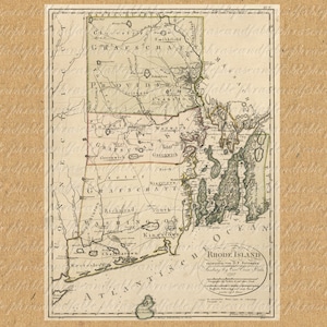 Map of Rhode Island From the 1700s Digital Download America United ...