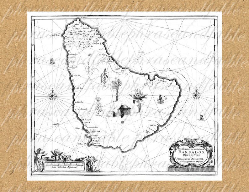 Map of Barbados From the 1600s 325 Map Tropical Vacation Caribbean ...