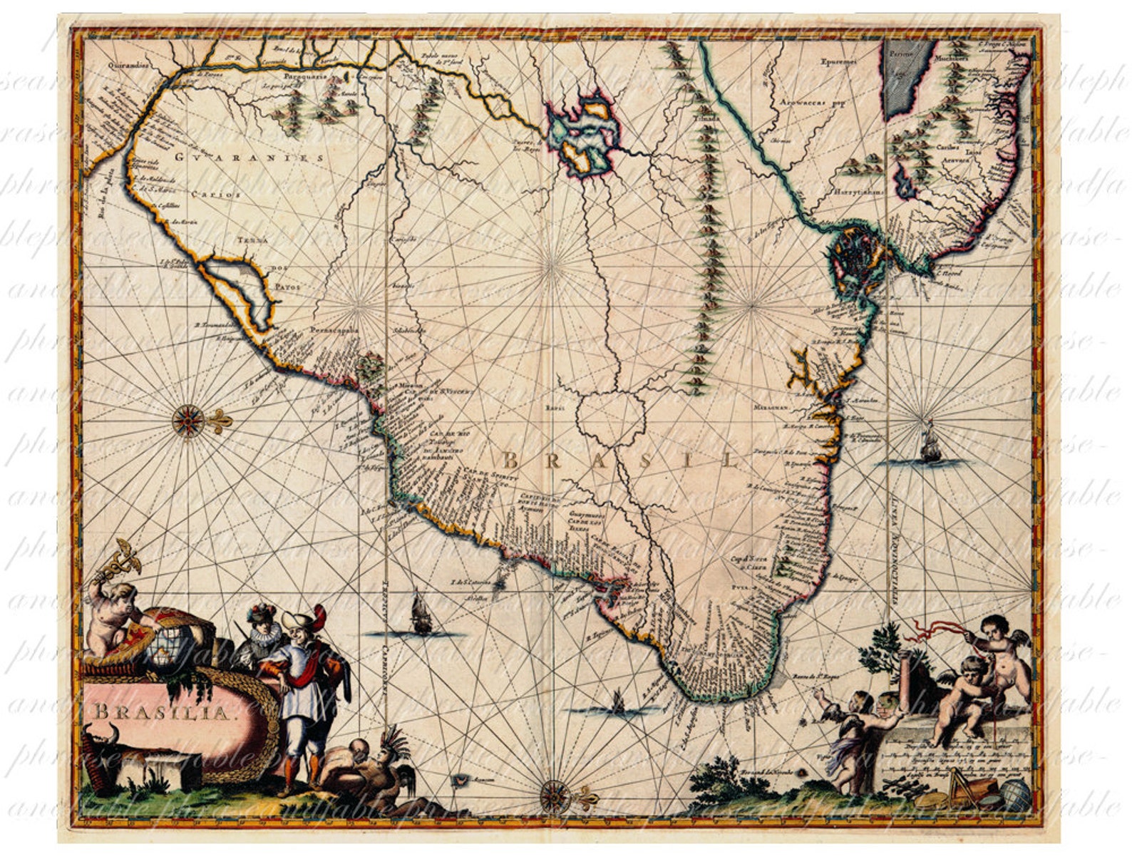 Map of Brazil From the 1600s 195 Sailing Digital Last Minute Gift ...
