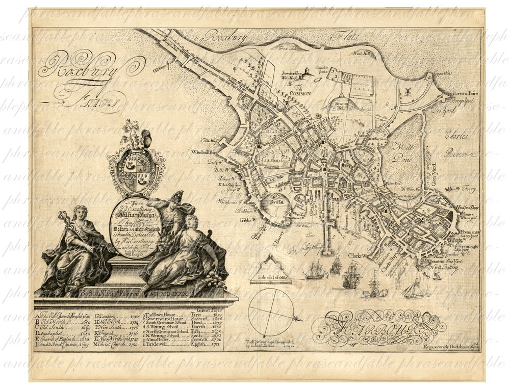 Map of Boston From the 1700s Printable Digital Image Download ...