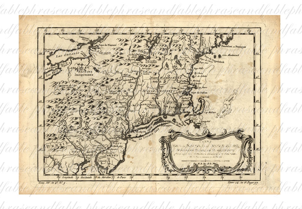 Map of New England From the 1700s 188 Digital Image Download America ...