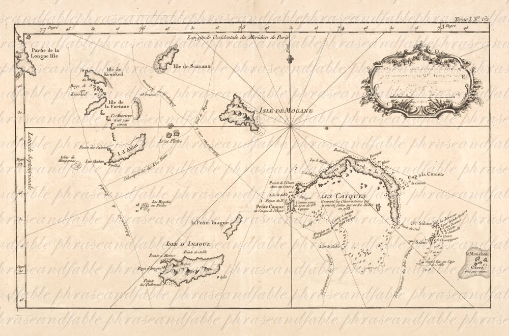 Map of the Bahamas From the 1700s 155 Ancient Digital Image Download ...