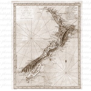 Map of New Zealand From the 1700s 200 Map Islands Beach Paradise Travel ...