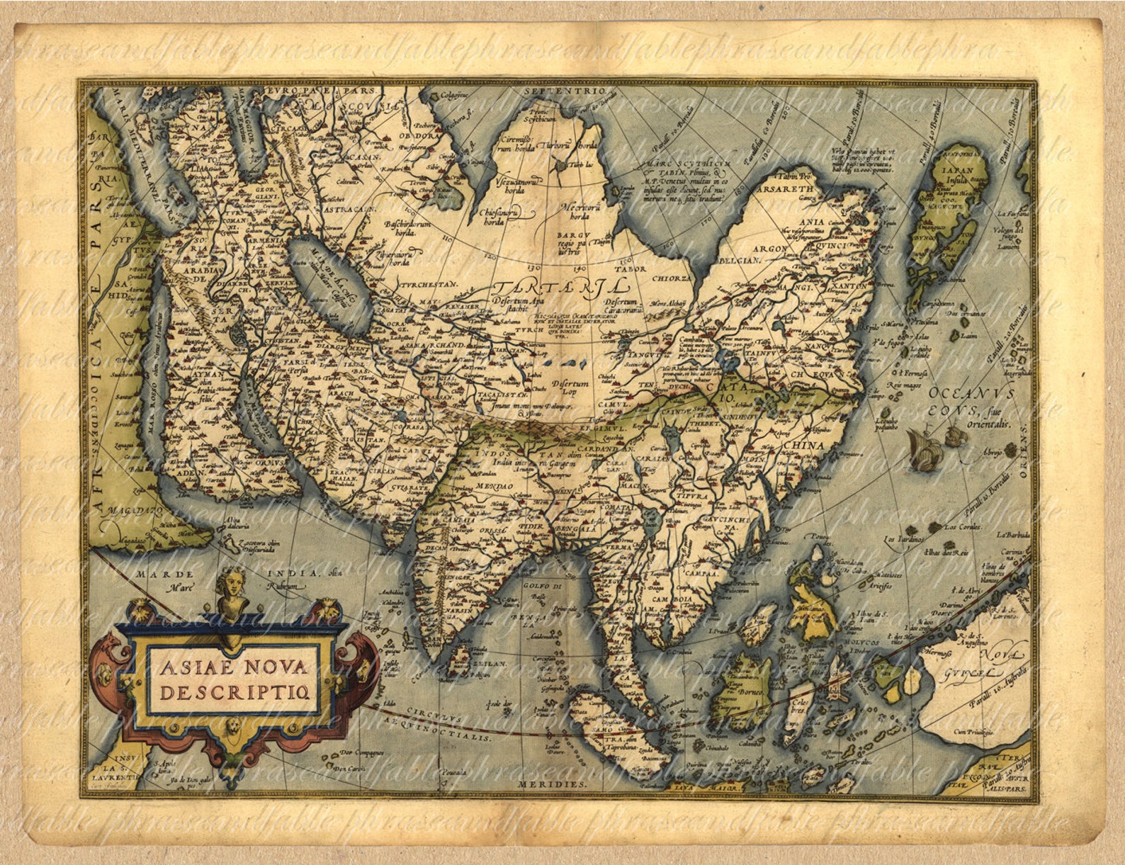 Map of Asia From the 1500s Japan Borneo New Guinea China India Thailand ...