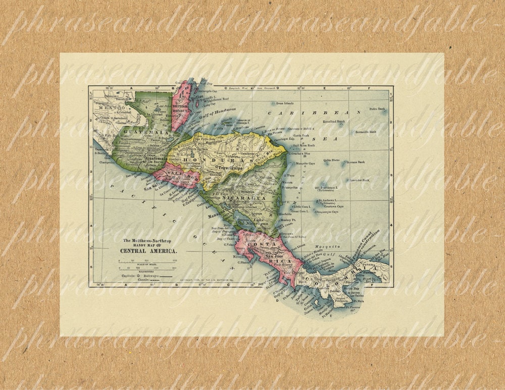 Map of Central America From the 1900s 302 Vintage Digital Download Last ...