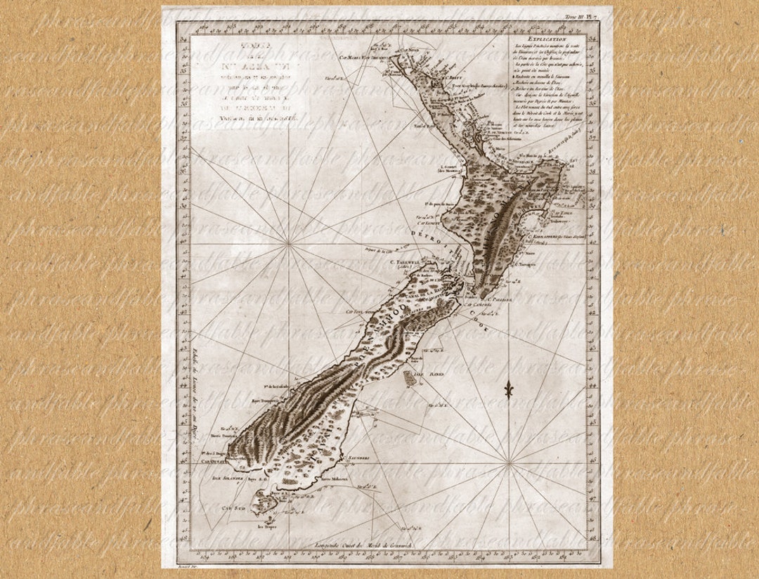 Map of New Zealand From the 1700s 200 Map Islands Beach Paradise Travel ...