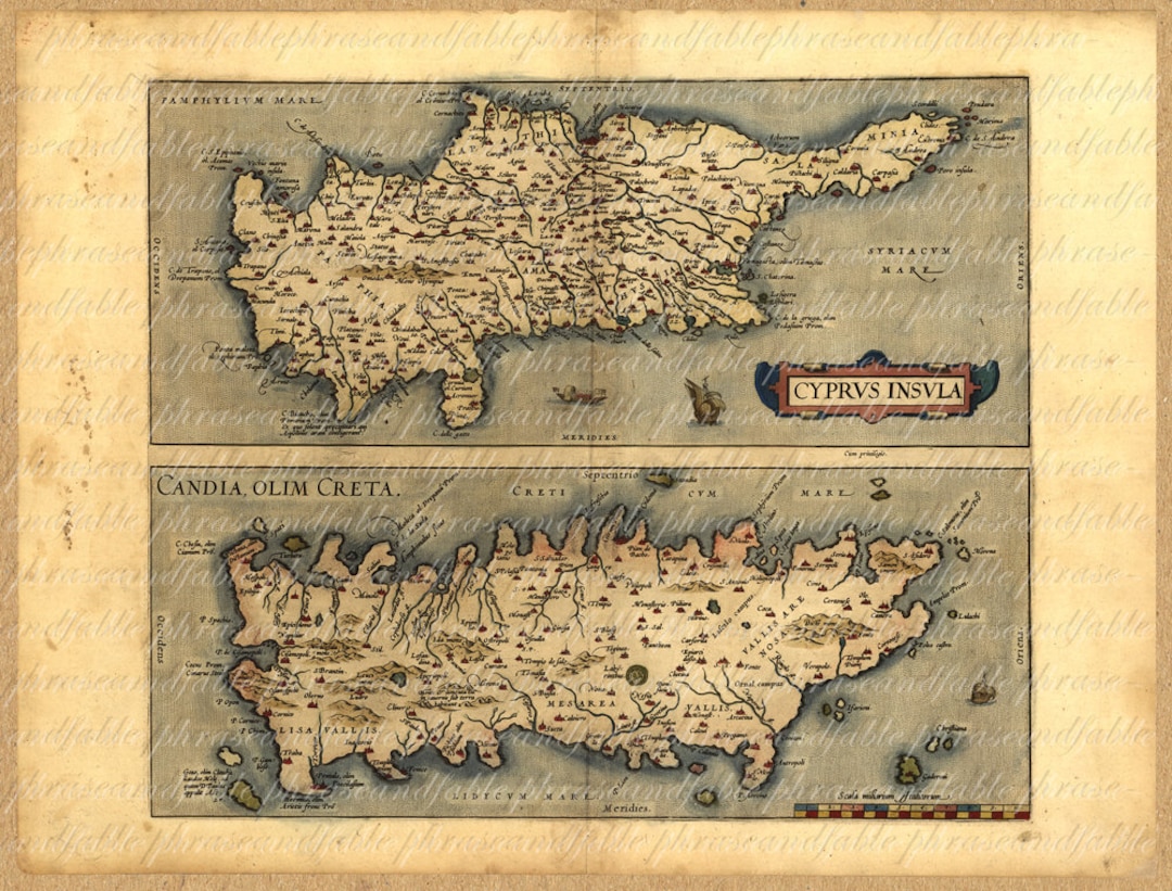 Map of Cyprus and Crete From the 1500s 095 Ancient Nicosia Knossos ...