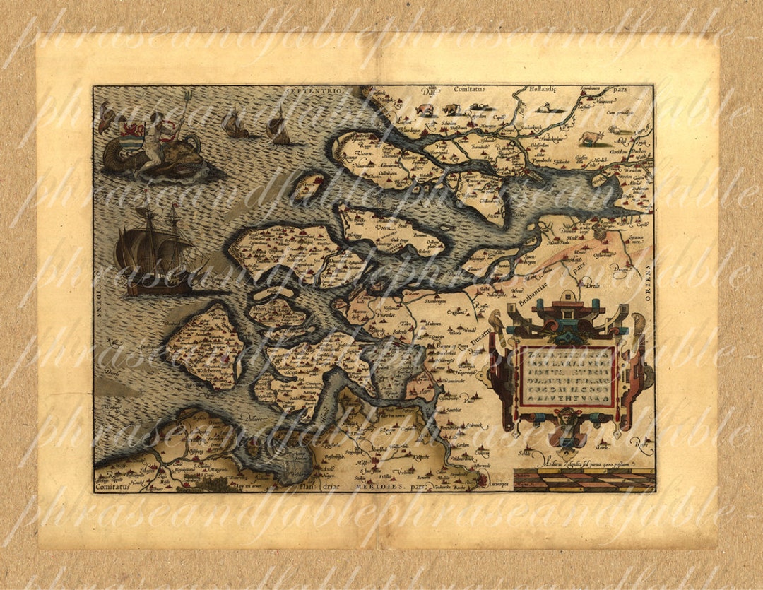 Map of Southwest Netherlands From 1500s Middelburg Hellevoetsluis ...
