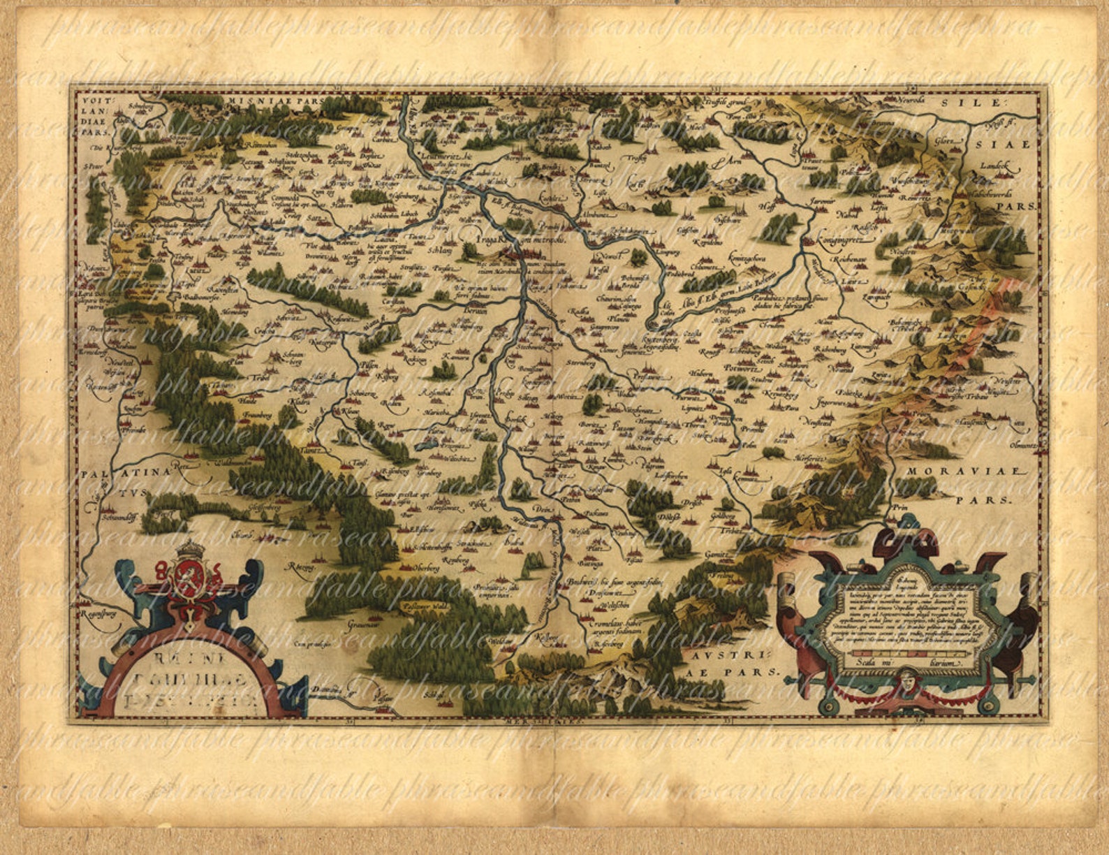 Map of Czech Republic From the 1500s 118 Digital Image Download Prague ...