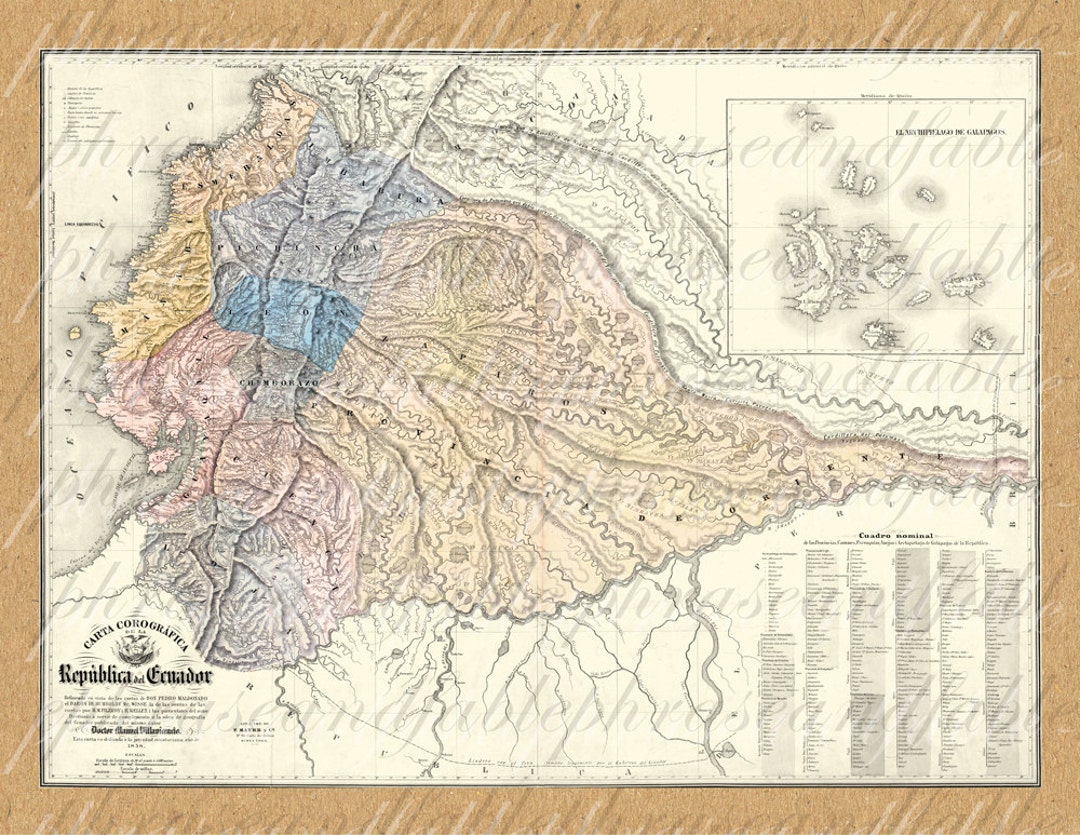 Mapa del Ecuador desde los años 1800 antiguo nuevo mundo cartografía ...