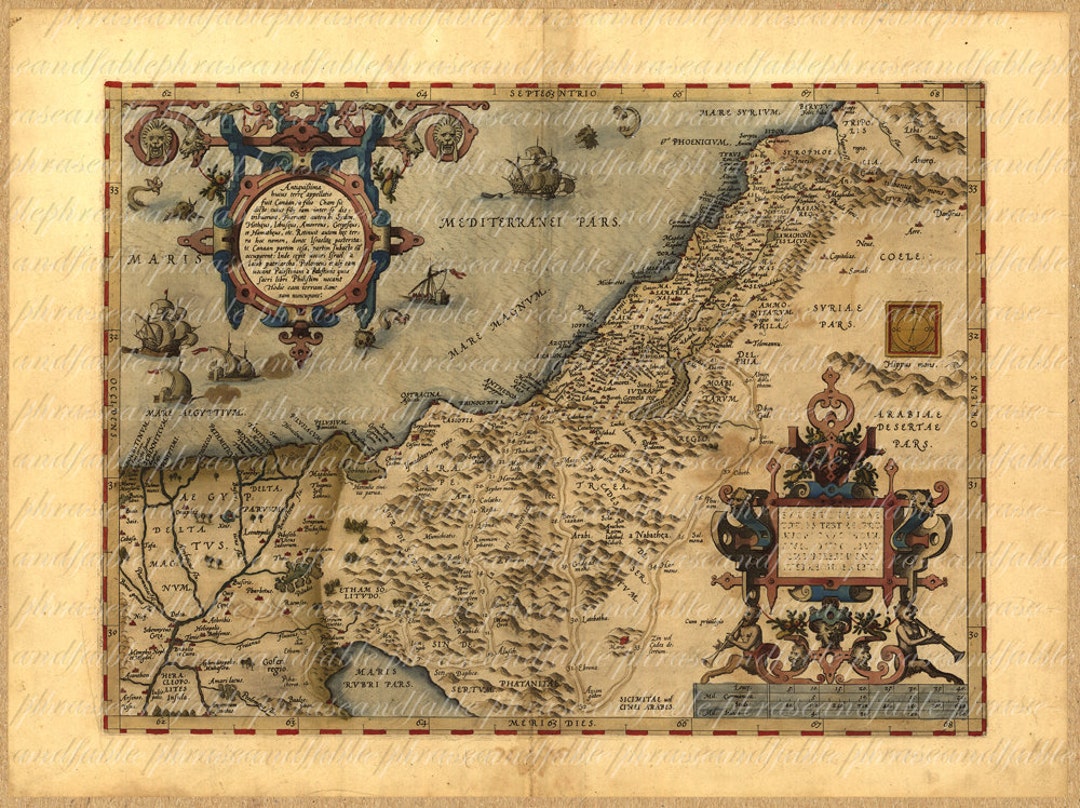 Map of Israel Palestine From the 1500s 111 Middle East West Bank Gaza ...