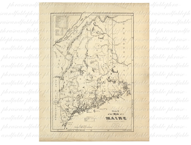 Map of Maine From the 1800s Antique Printable Digital Image Download ...