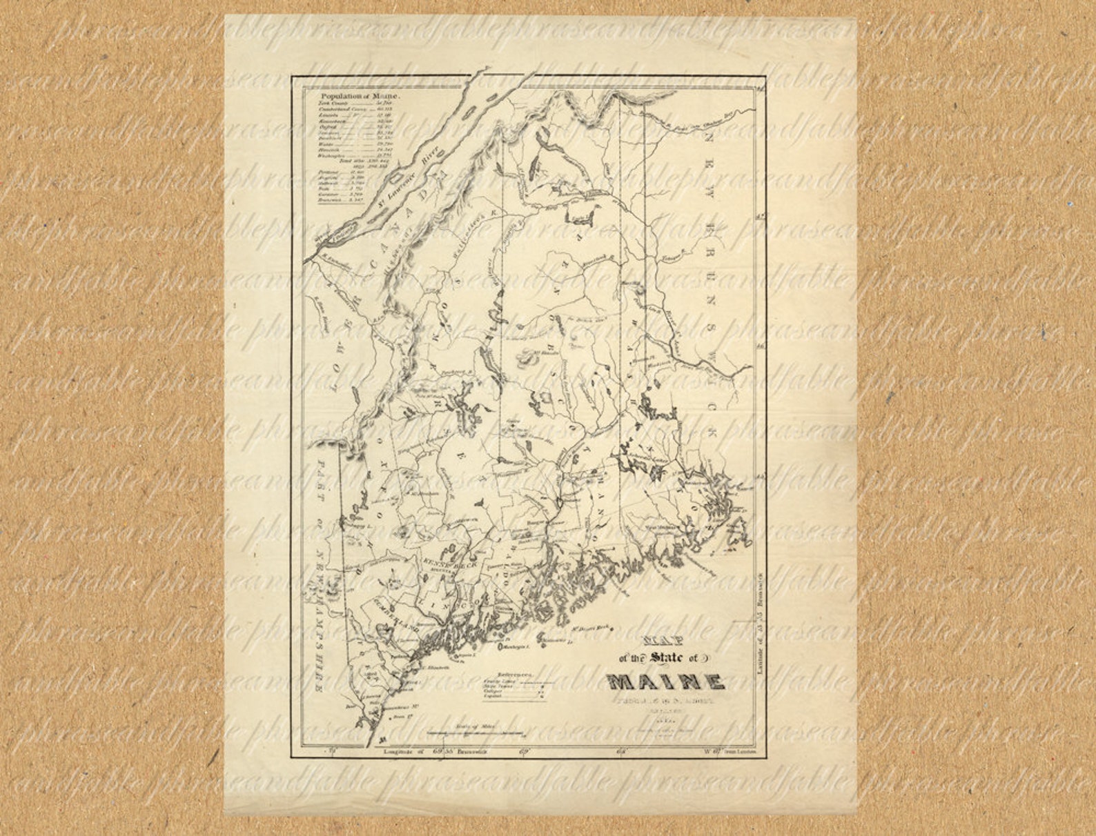 Map of Maine From the 1800s Antique Printable Digital Image Download ...