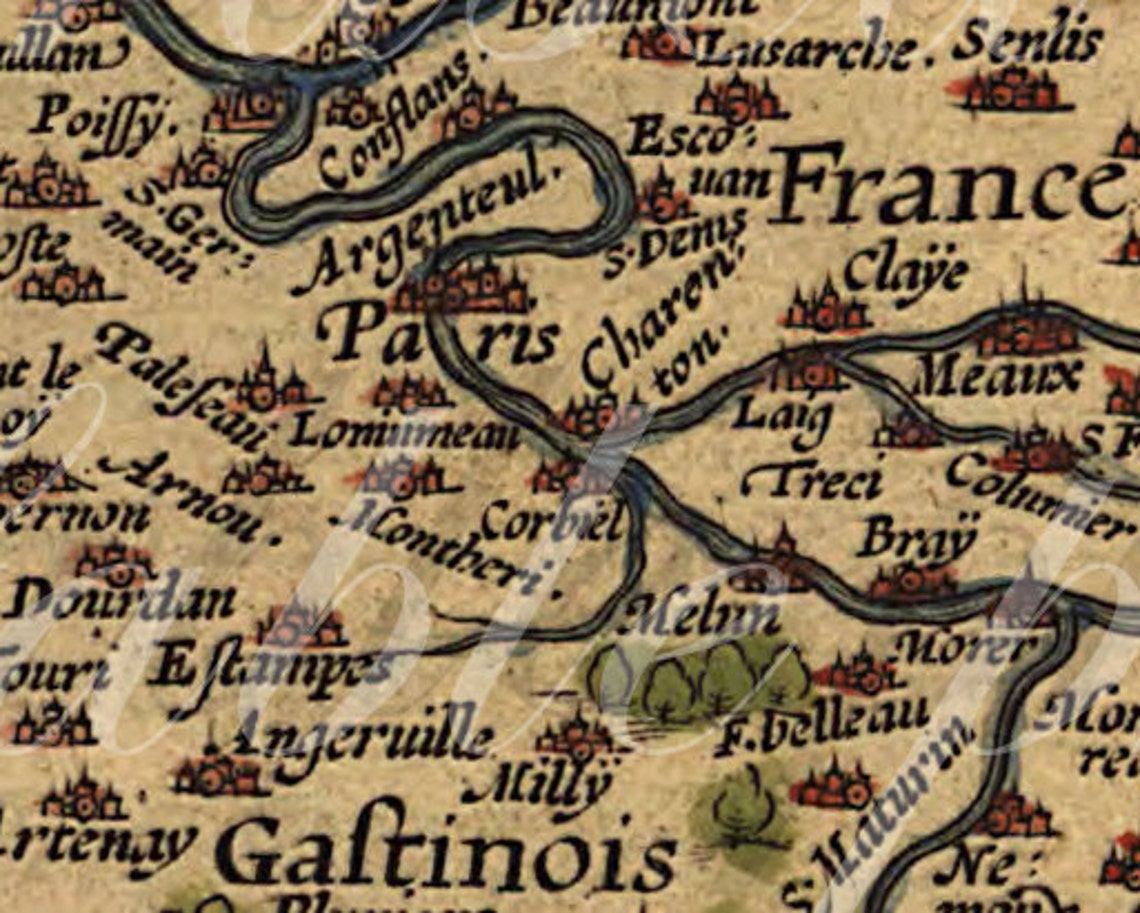 Map of France From 1500s French Paris Ancient Old World Cartography ...