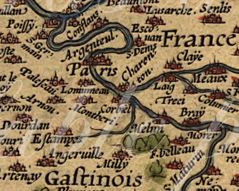 Map of France From 1500s French Paris Ancient Old World Cartography ...