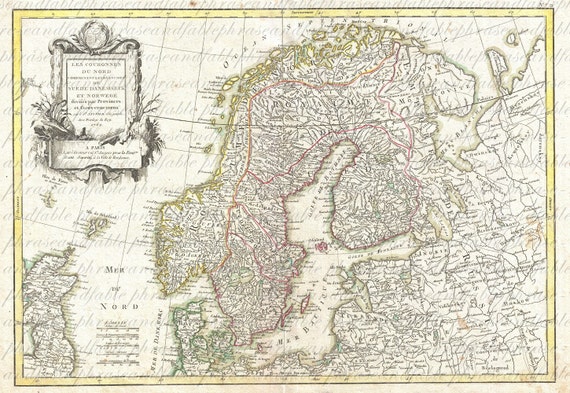 Map Of Norway And Sweden From The 1700s 048 Scandinavia Bergen | Etsy