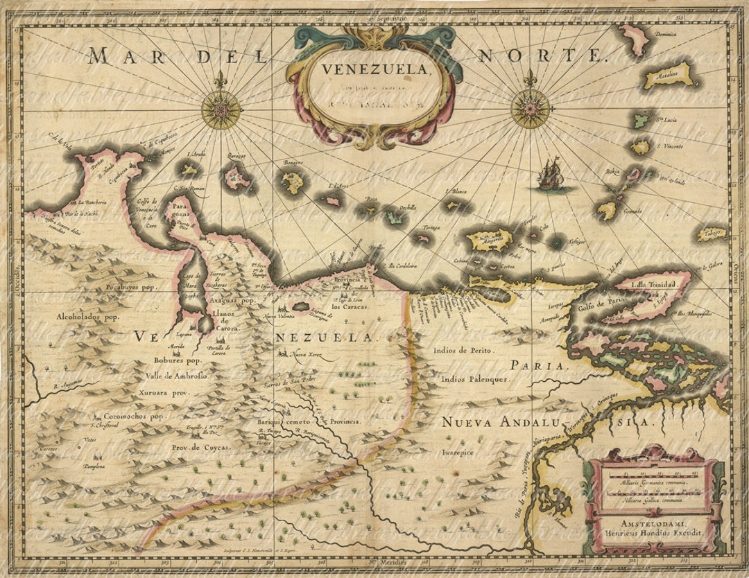 Map of Venezuela From the 1600s 157 Image Digital Download Caracas ...