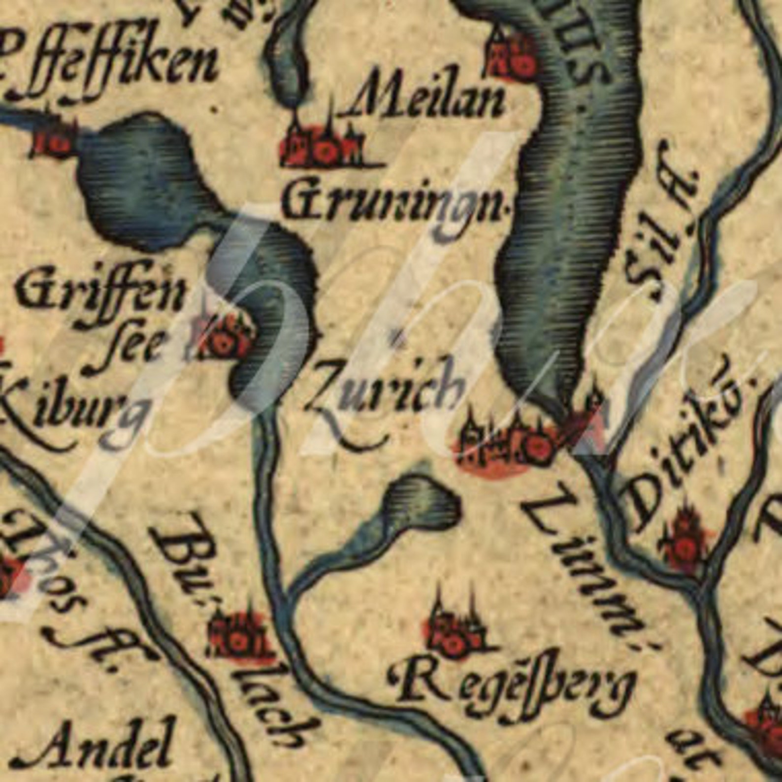Map of Switzerland From 1500s Ancient Cartography Exploring Vintage ...