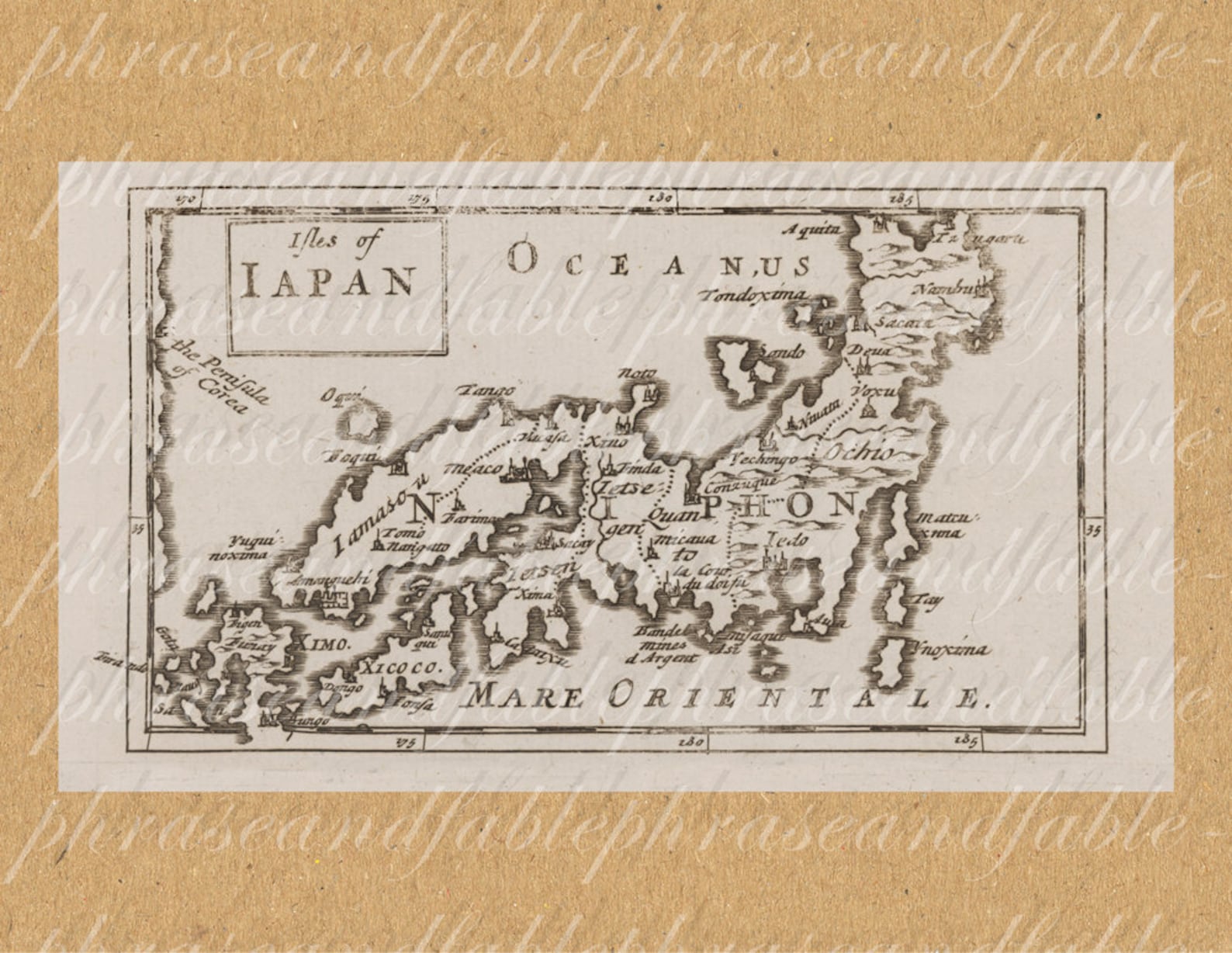 Map of Isles of Japan From the 1600s 332 Asia Far East Ocean Tokyo ...
