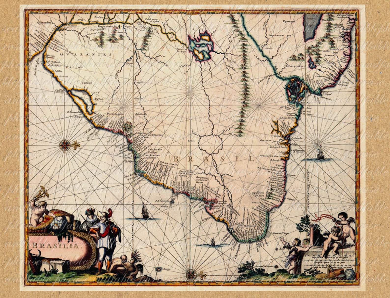 Map of Brazil From the 1600s 195 Sailing Digital Last Minute Gift ...