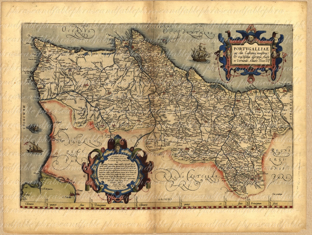 Map of Portugal From the 1500s Lisbon Old World Portugese Cartography ...