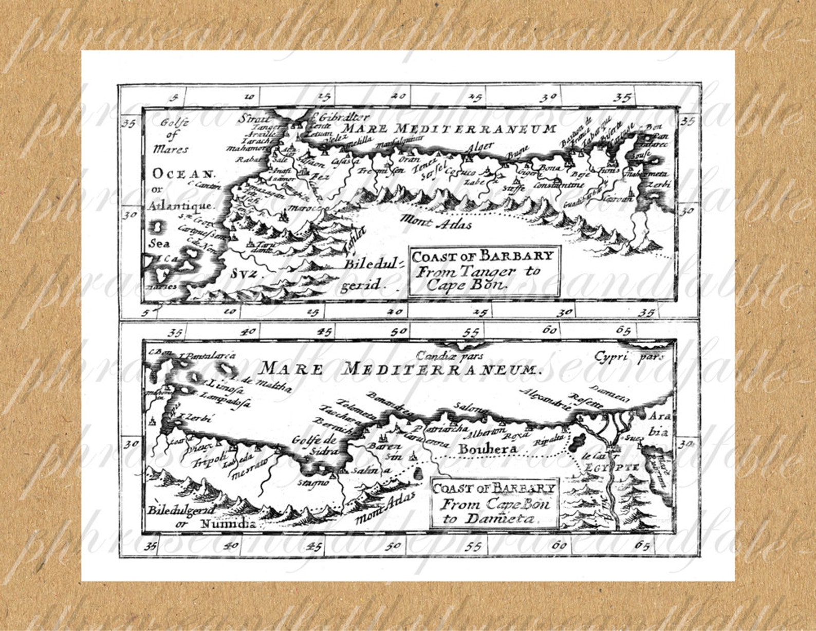 Map of Coast of Barbary From 1600s 335 Berber Digital Antique ...