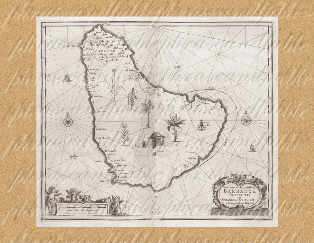 Map of Barbados From the 1600s 325 Map Tropical Vacation Caribbean ...