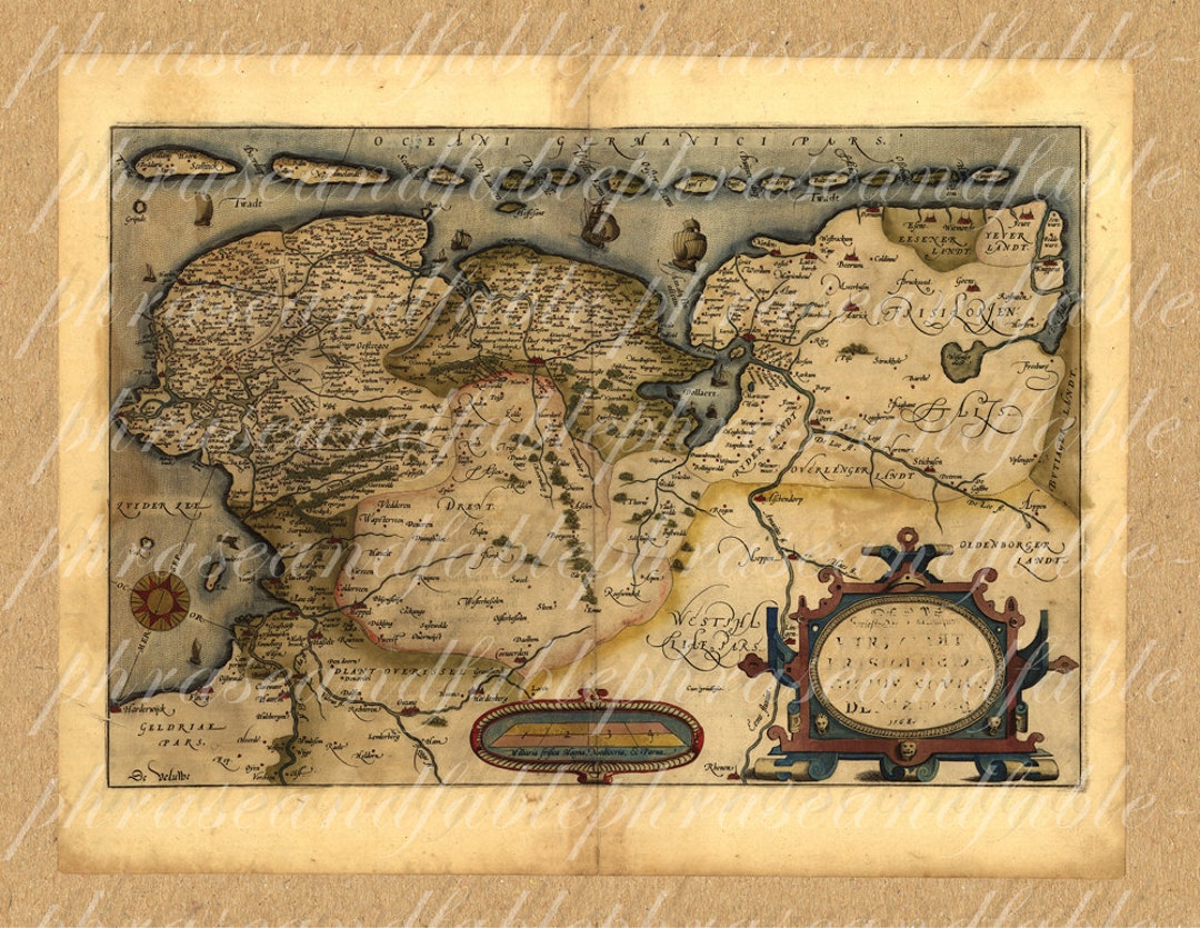Map of Northeast Netherlands From 1500s Drachten Leeuwarden Sneek ...
