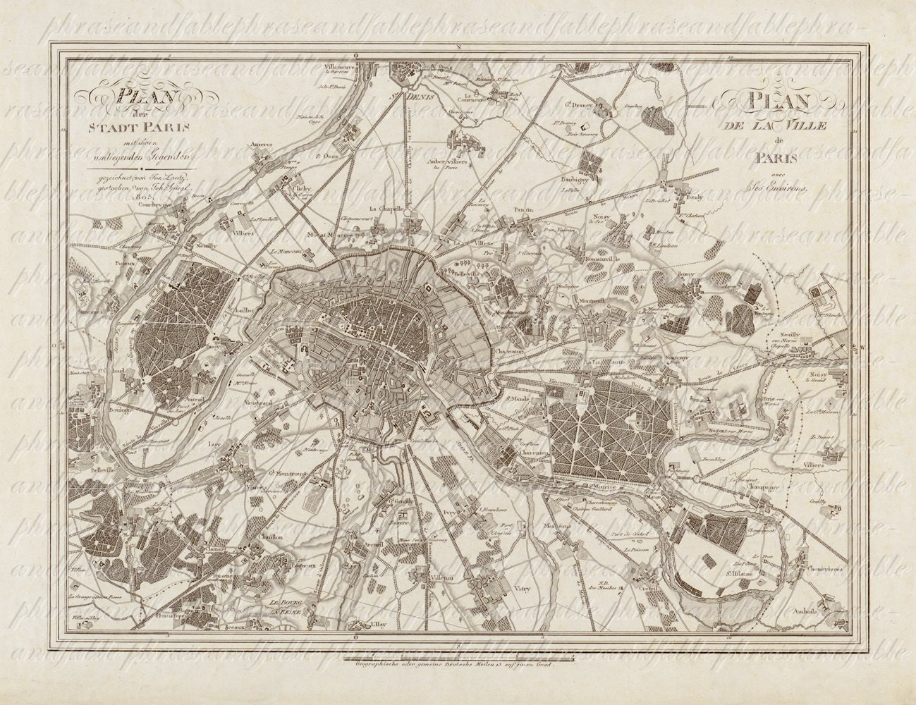 Map of Paris From the 1800s 050 Paris France Geography Map Cartography ...