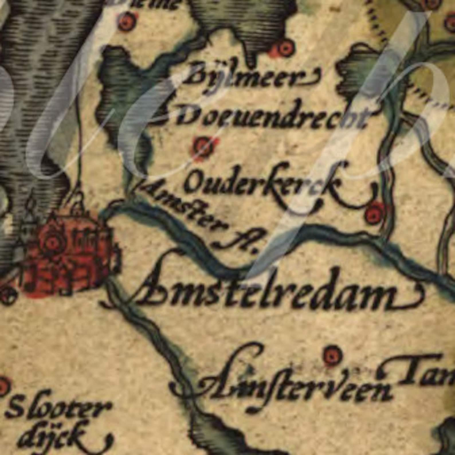 Map of Holland From 1500s Amsterdam Rotterdam Hague Haarlem Ancient ...