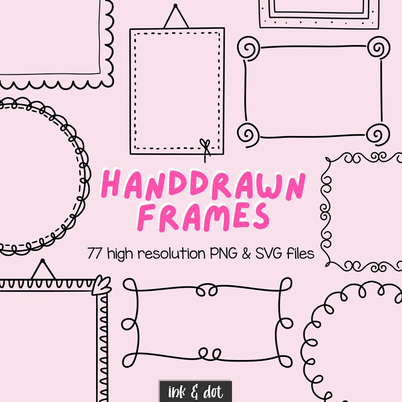 Hand Drawn Frames Clipart: Whimsical Borders SVG PNG (digital Download ...