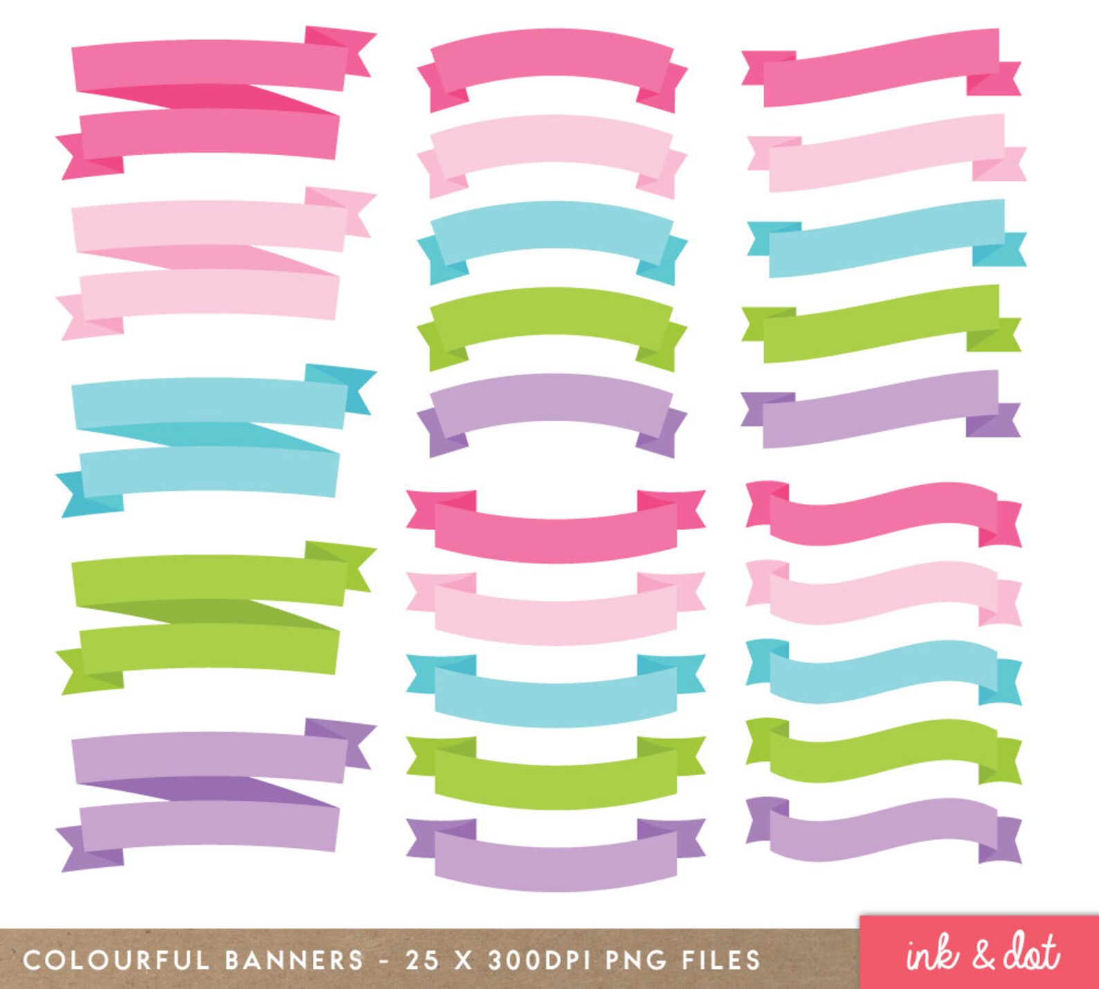 Banners Clip Art Set - Ribbons, Wedding, Flags, Clipart Banners, Frames ...