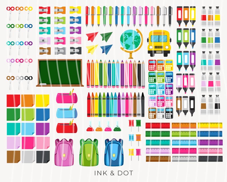 Back to School Clipart Bundle, Classroom Supplies Clipart, Teacher ...