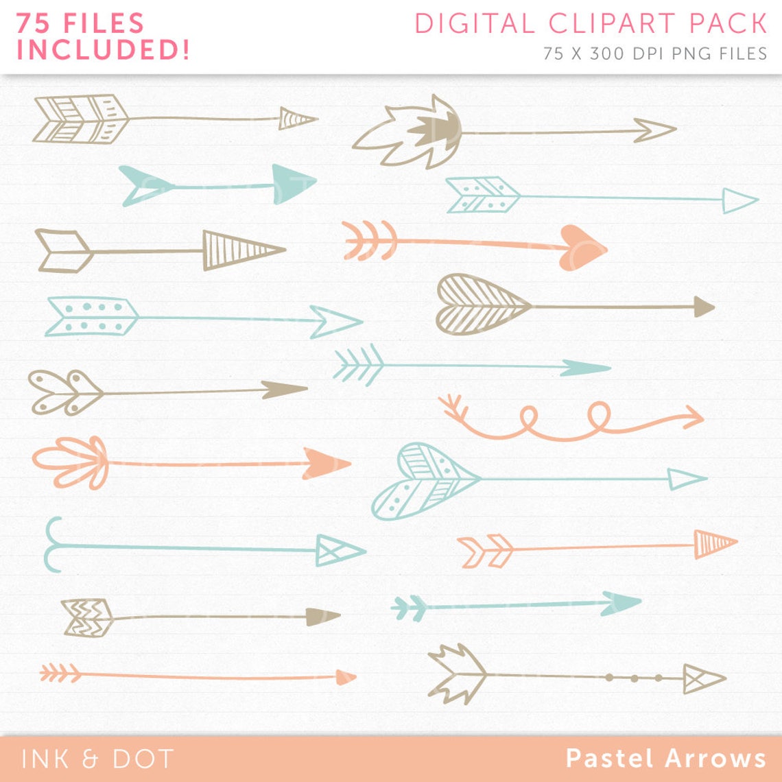 Pastel Arrow Clip Art - Tribal Hand Drawn Arrow Hearts Doodle Graphics ...
