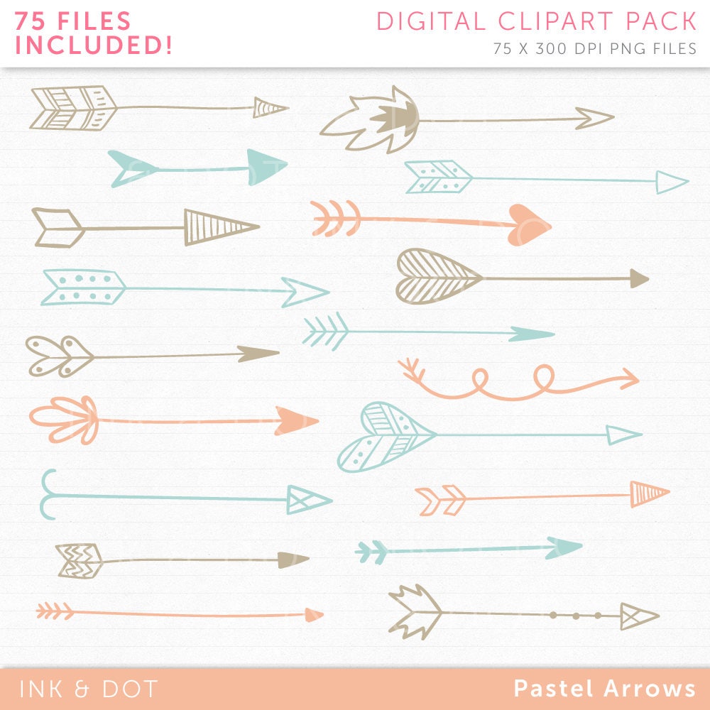 Pastel Arrow Clip Art Tribal Hand Drawn Arrow Hearts Doodle Graphics ...
