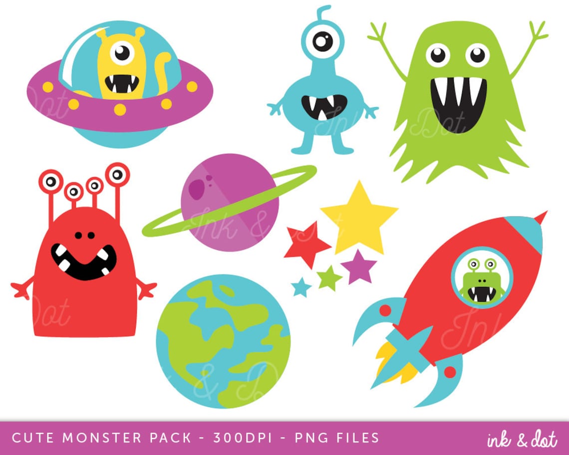Outer Space Clip Art, Aliens Clipart, Spaceship, Planets, Stars, Galaxy ...
