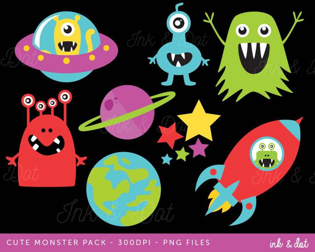 Outer Space Clip Art, Aliens Clipart, Spaceship, Planets, Stars, Galaxy ...