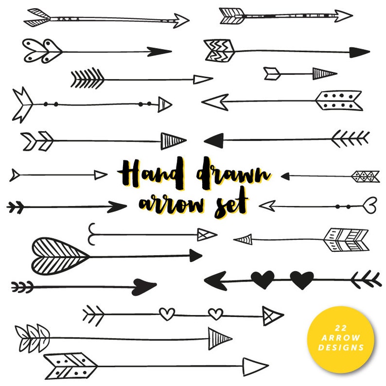 Hand Drawn Arrows Clip Art Tribal Handdrawn Arrow Hearts - Etsy