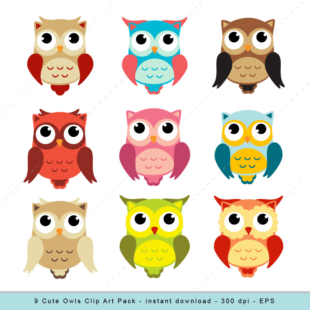 Owl Clip Art, Owls Digital Owl Clipart, Scrapbook Supplies, Cute Owls ...