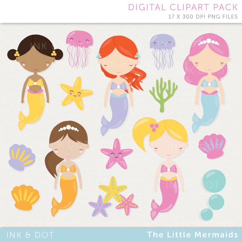 Buy Mermaid Clipart Mermaids Clip Art Starfish Jellyfish Online in ...
