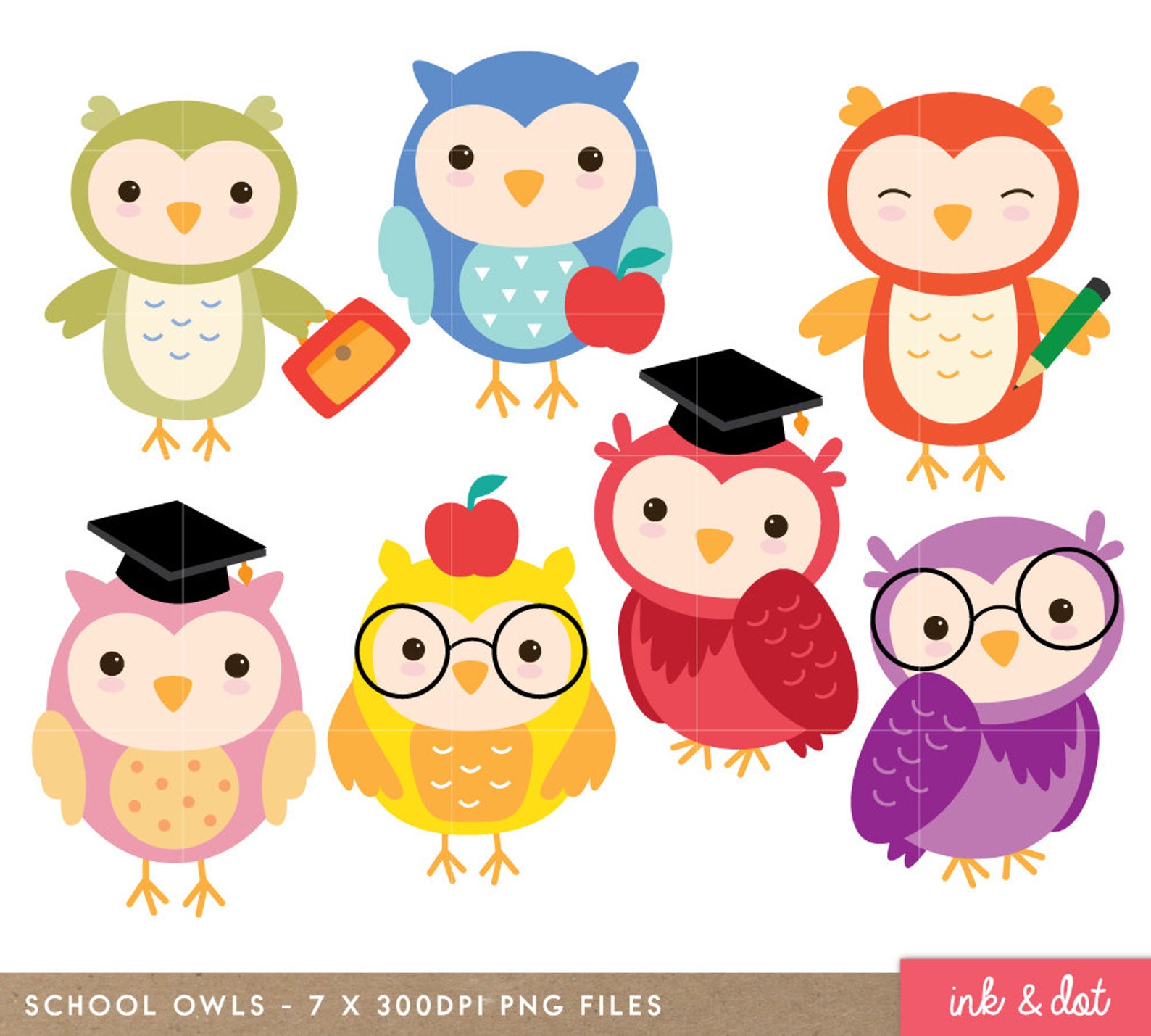 Owl Clip Art, School Digital Owl Clipart, Scrapbook Supplies, Cute ...