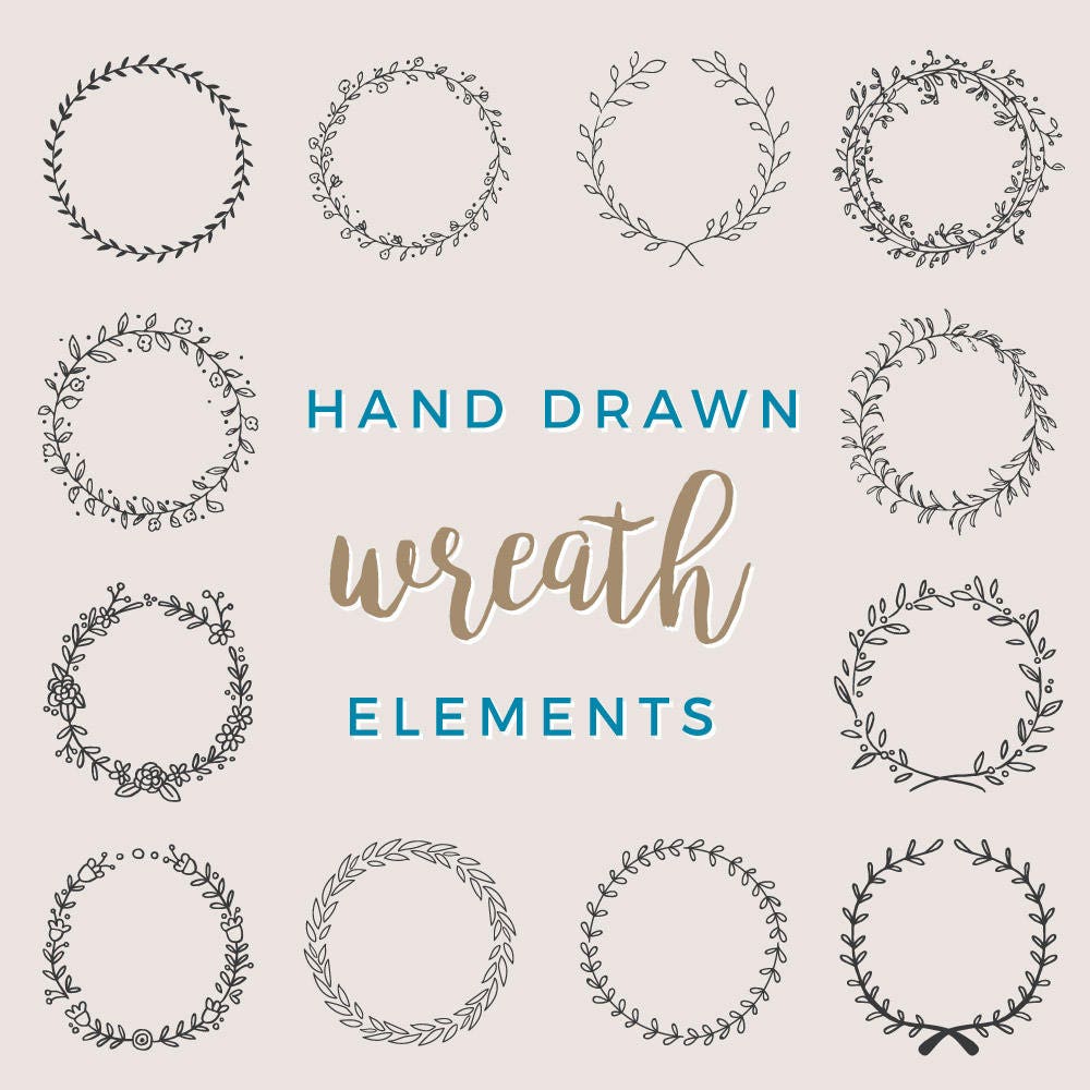 12 Hand Drawn Wreaths - Wreath Clip Art, Wreath Clipart, Floral ...